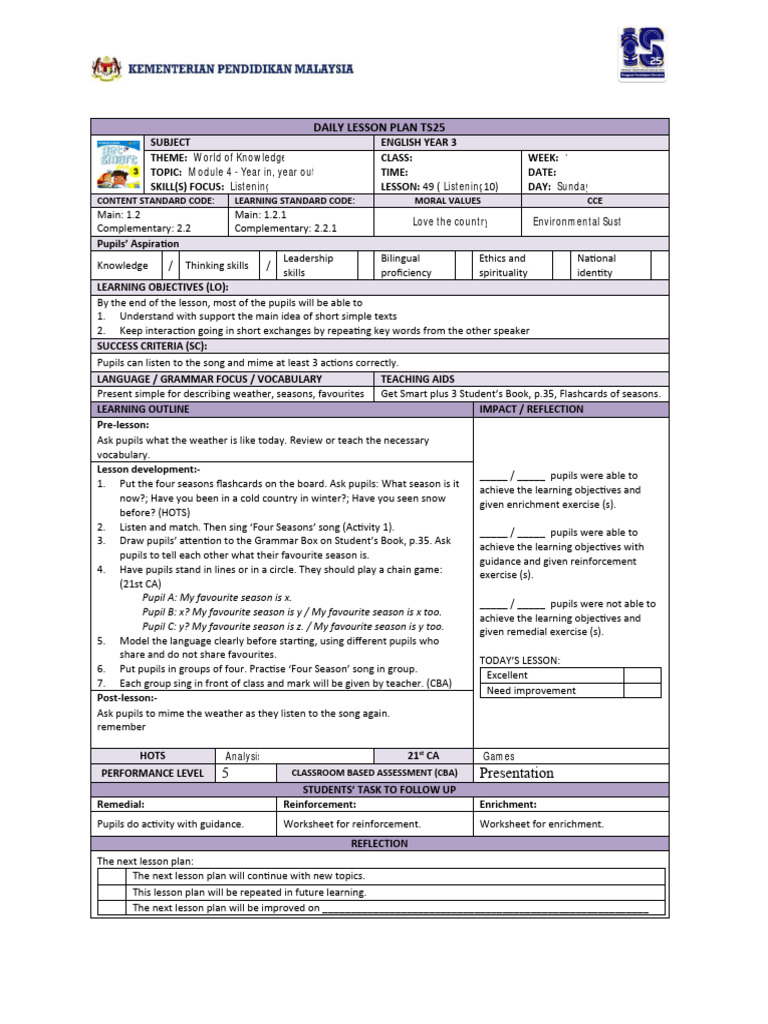Bi Y3 LP TS25 Module 4 (LP49-64) | PDF | Lesson Plan | Learning