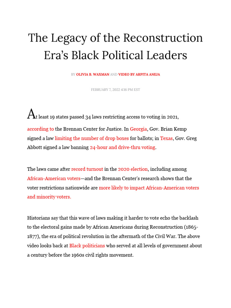 Time Magazine Reconstruction Black Leaders | PDF | Reconstruction Era ...