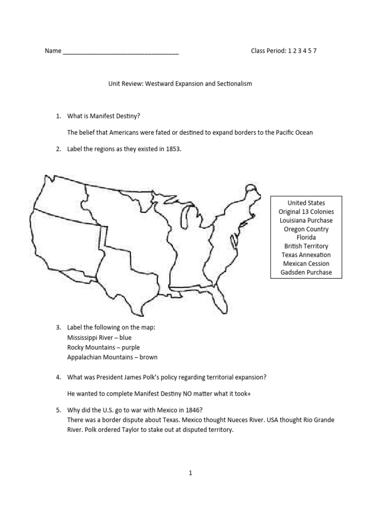 Westward Expansion and Sectionalism Review KEY | PDF | John Brown ...