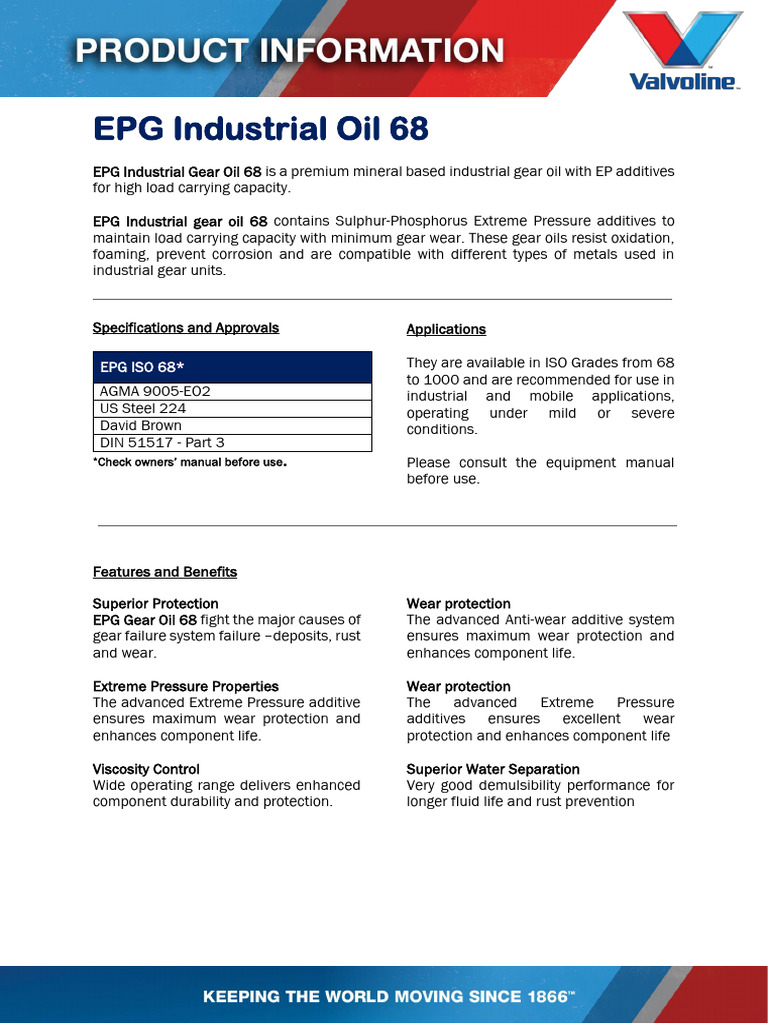 EPG Industrial Gear Oil 68-PI Sheet | PDF | Lubricant | Materials