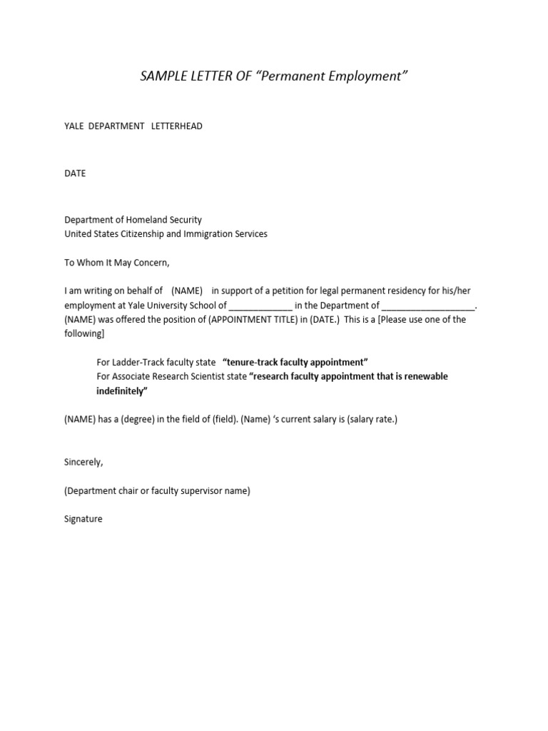 Letter of Permanent Employment | PDF