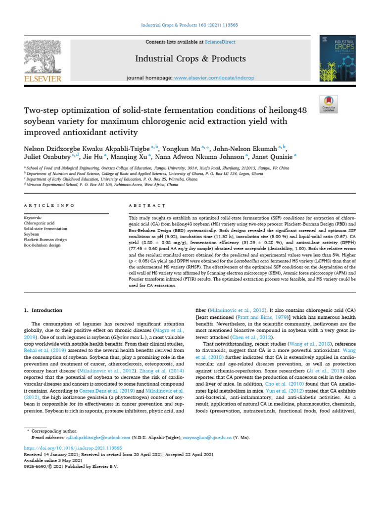 Dzidzorgbe Et Al. - 2021 - Industrial Crops & Products Two-Step Optimization of Solid-State ...