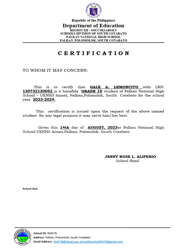 Certificate of Enrollment | PDF