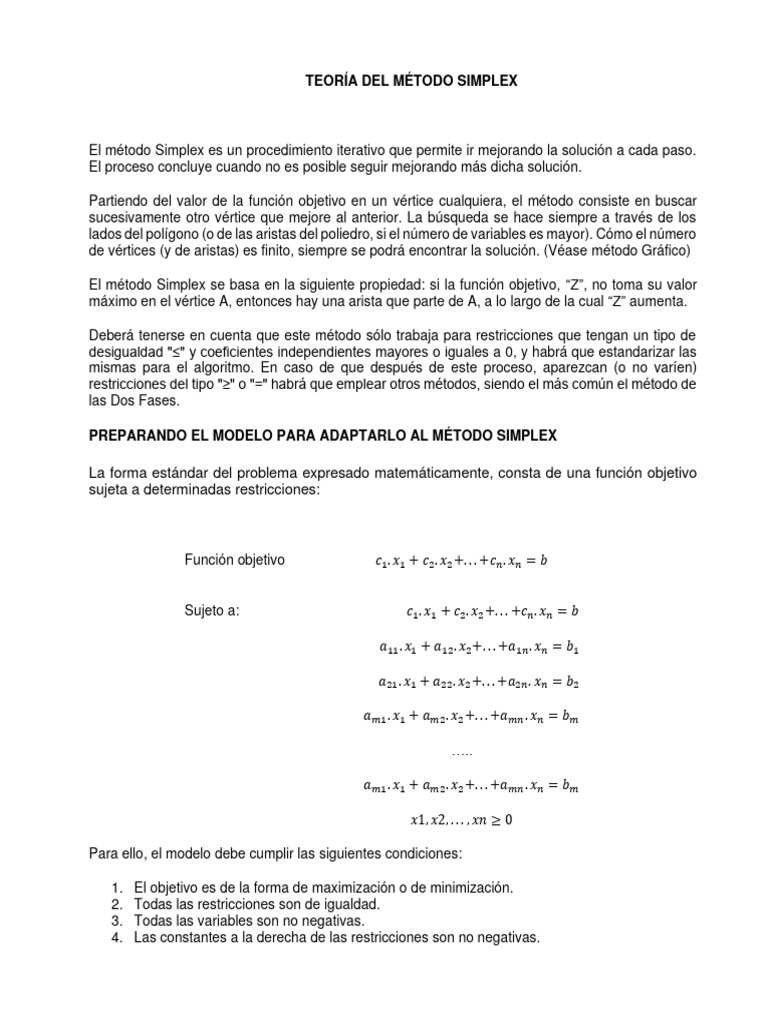 Método Simplex: Guía Completa | PDF | Desigualdad (Matemáticas) | Optimización Matemática