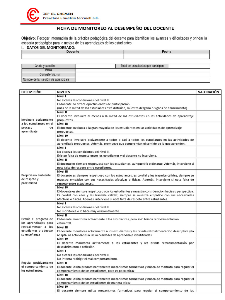 Ficha de Monitoreo 2023 | PDF | Aprendizaje | Evaluación