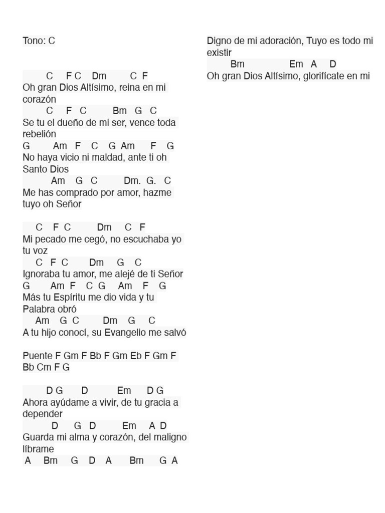 Acordes - Oh Gran Dios Altísimo | PDF