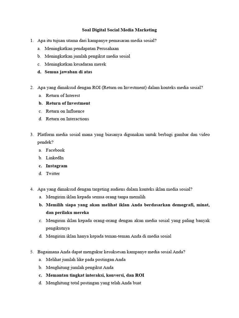 Soal Pemasaran Media Sosial Kelas 12 Pdf Ilmu Sosial