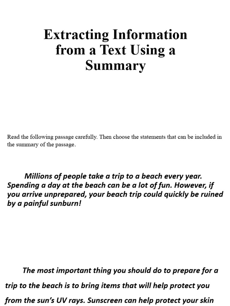 Extracting Information From A Text Using A Summary | PDF