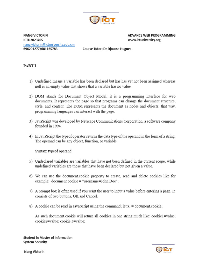 Advance Web Programming Assignment | PDF | Document Object Model | Java ... Advance Web Programming Assignment | PDF | Document Object Model | Java ...