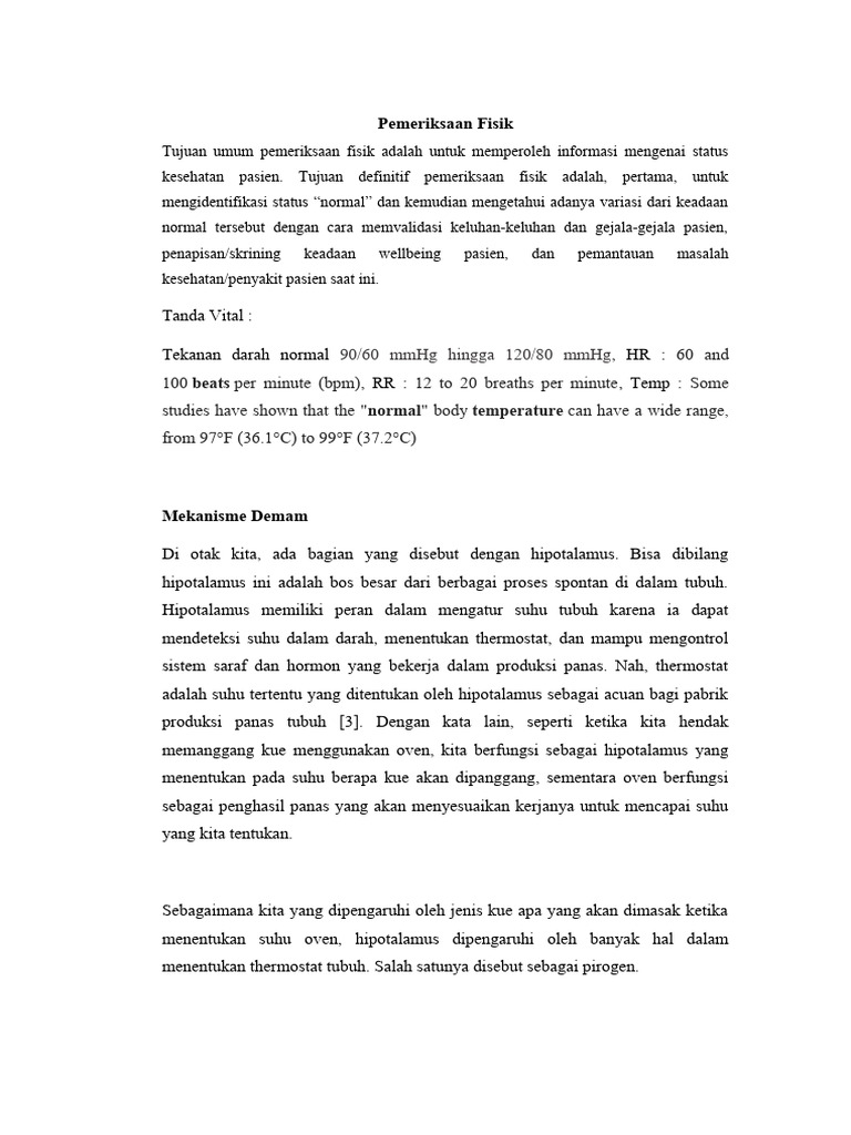 Pemeriksaan Fisik dan Mekanisme Demam | PDF | Kesehatan Holistik