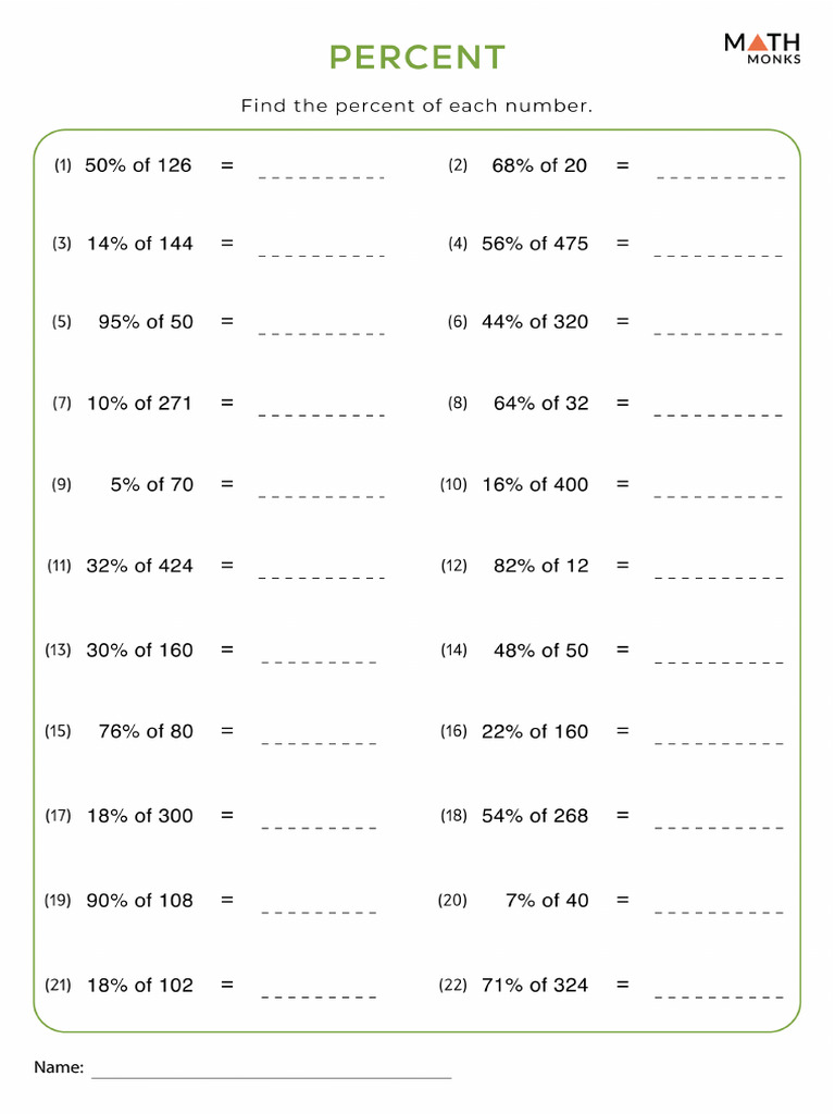Percent Worksheets Grade 7 | PDF