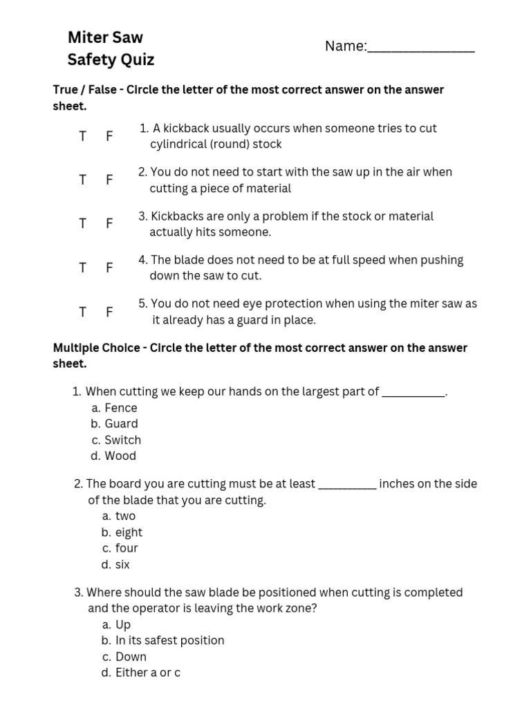 Miter Saw Safety Quiz | PDF
