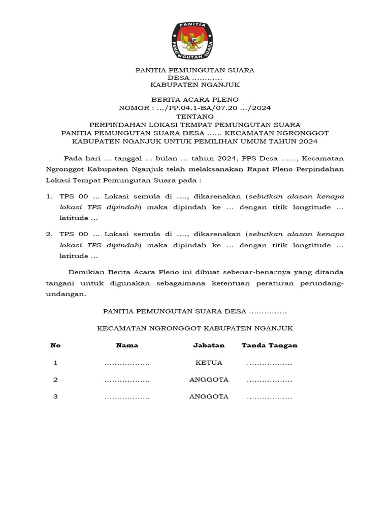 Perpindahan Lokasi TPS 2024 Nganjuk | PDF
