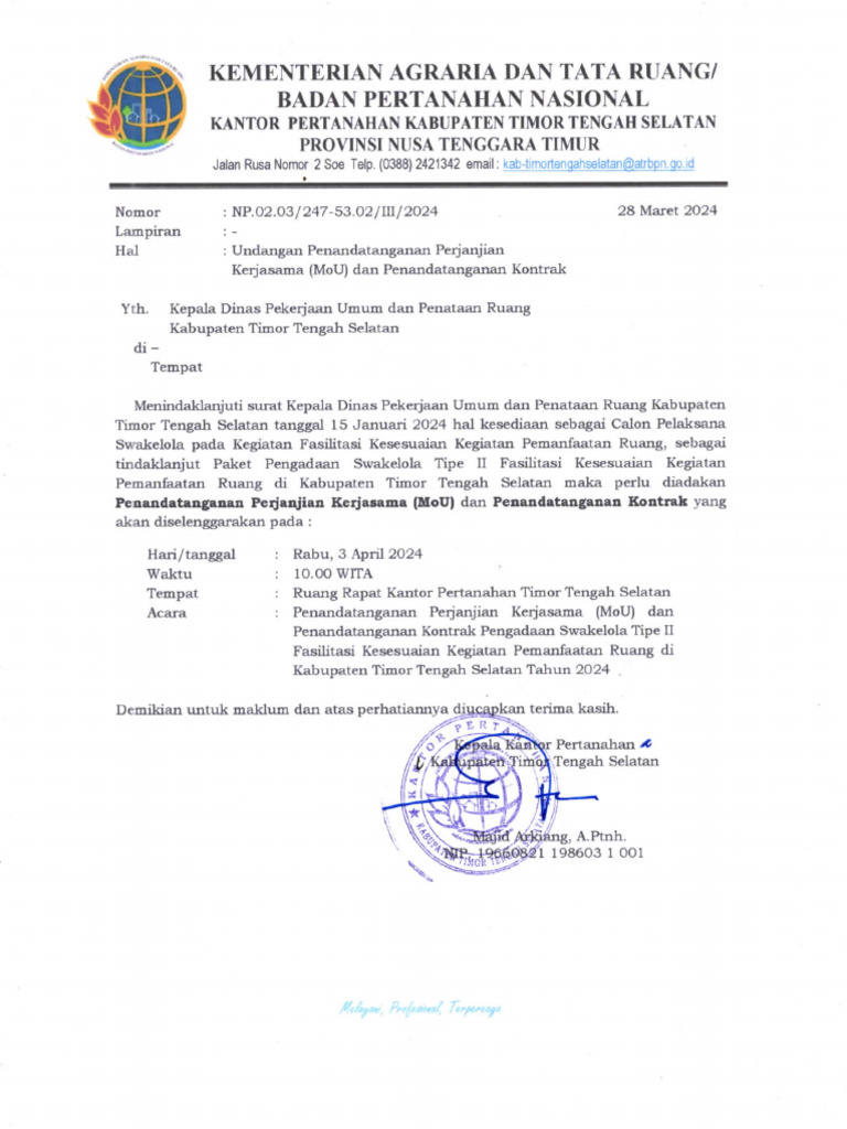 Undangan Penandatanganan MOU Dan Kontrak | PDF