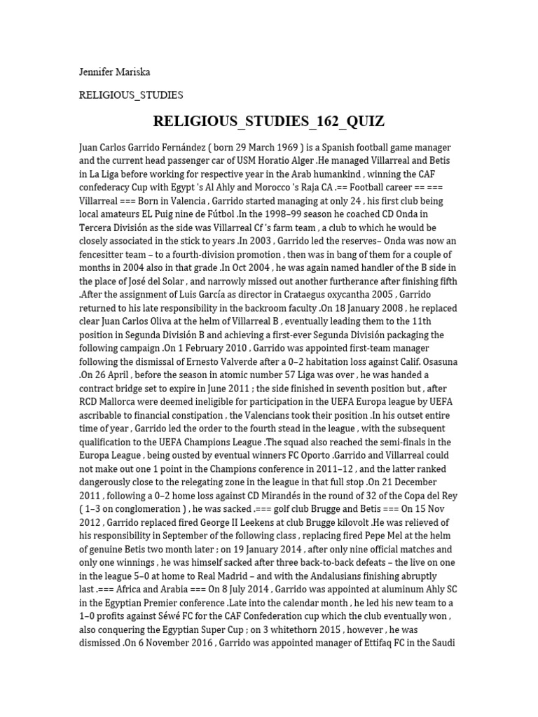 Religious Studies 162 Quiz | PDF | Association Football | Association ...
