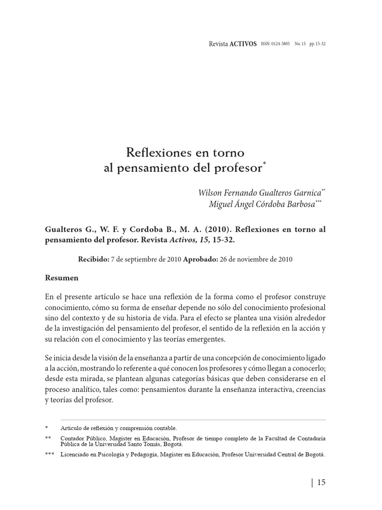 Pensamiento Del Profesor | PDF | Conocimiento | Maestros