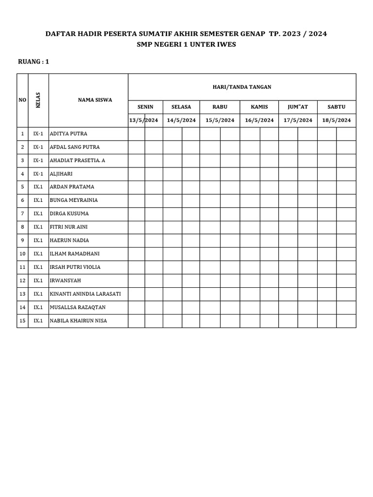 Daftar Ruang Dan Absensi Peserta STS Ganjil 2023 2 | PDF | Perjalanan