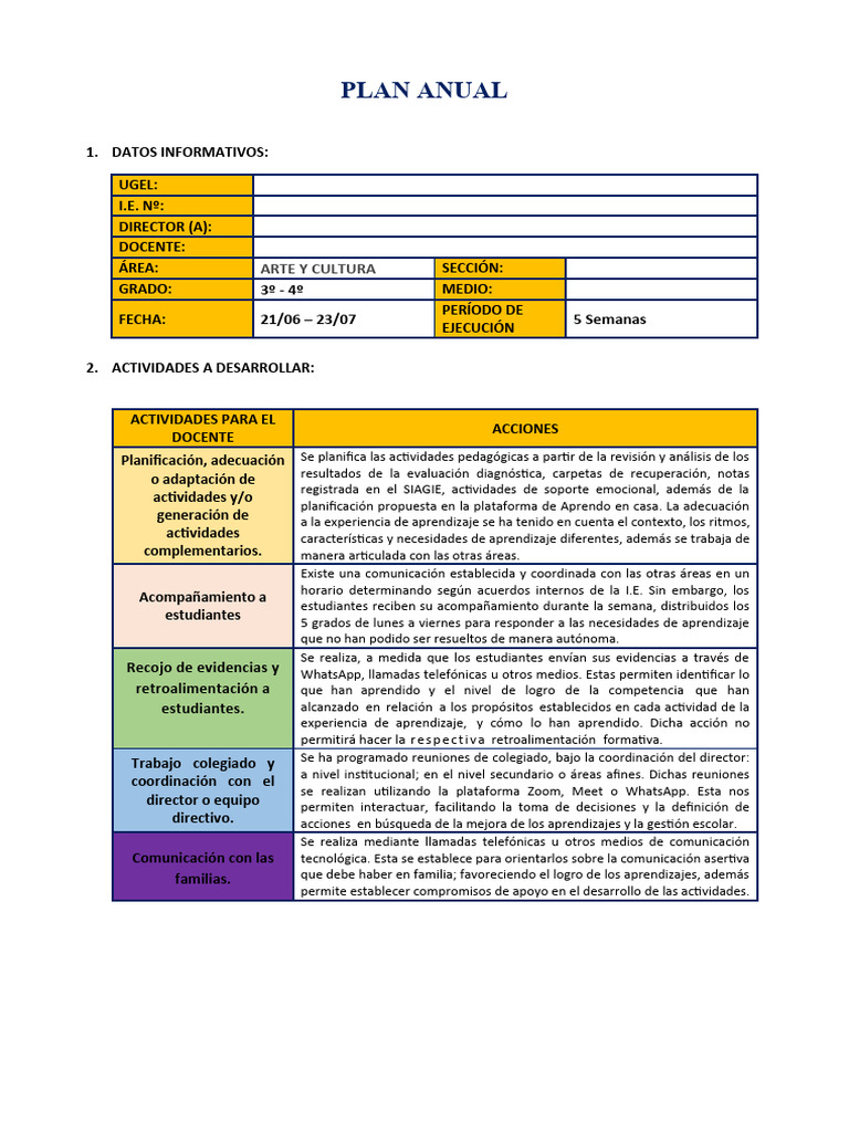 3º4º Plan Anual Arte | PDF | Enseñando | Aprendizaje