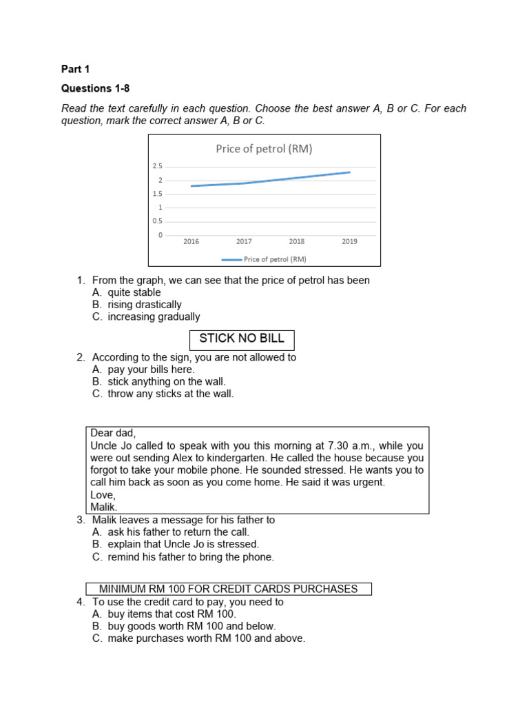 Kertas Soalan English Form 4 - Up1 2024 | PDF