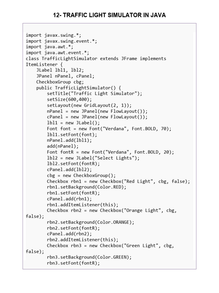 Java Traffic Light Simulator Code | PDF