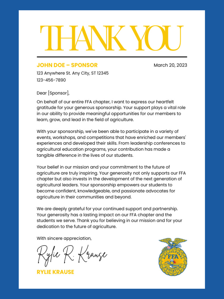 Sponsor Thank You Letter | PDF