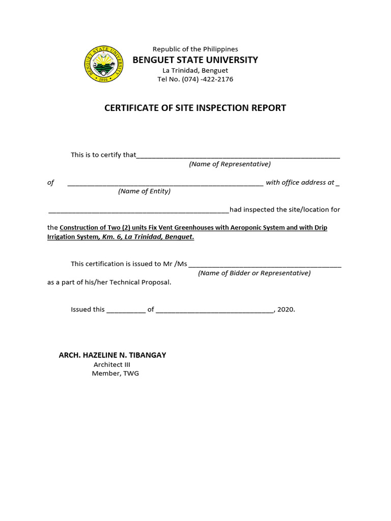 Certificate of Site Inspection Report | PDF