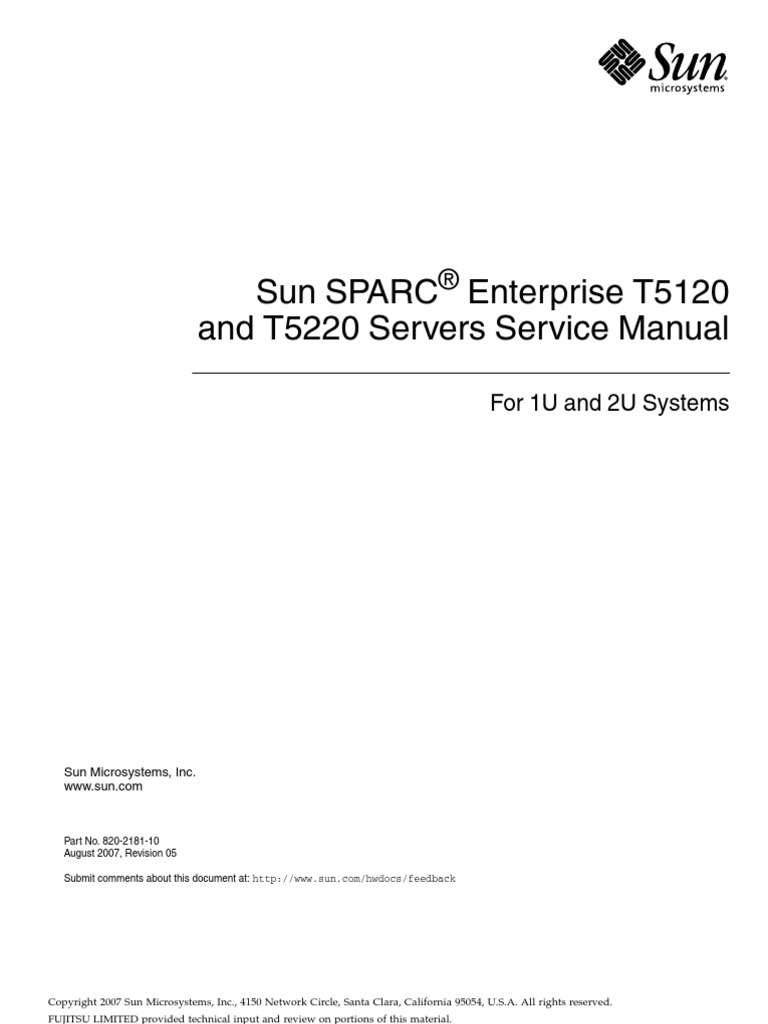 Sun Sparc Enterprise t5120 Service Manual | PDF | Central Processing ...