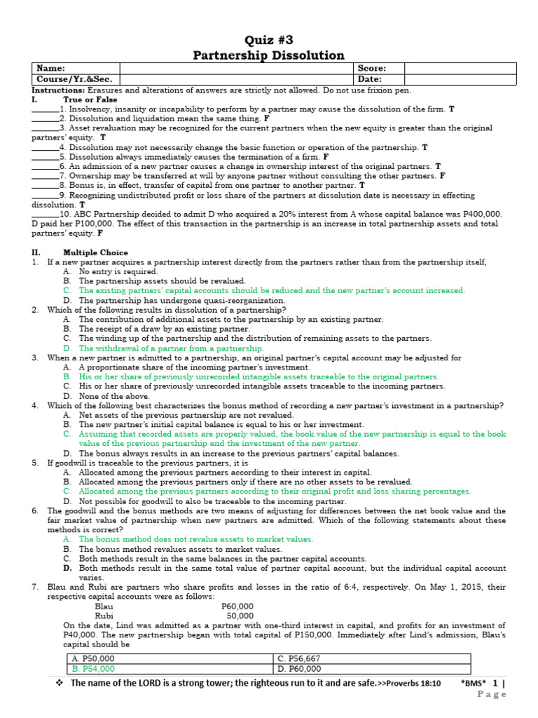 Partnership Dissolution Reviewer | PDF | Goodwill (Accounting) | Book Value