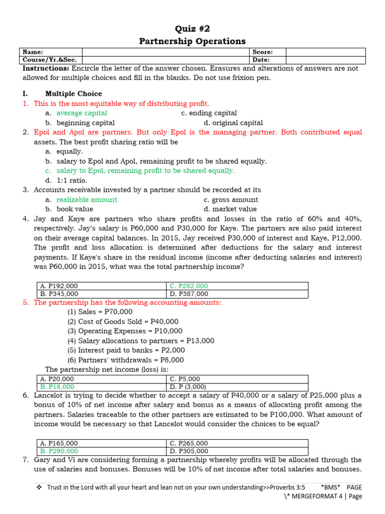 Partnership Operations Reviewer | PDF | Interest | Partnership