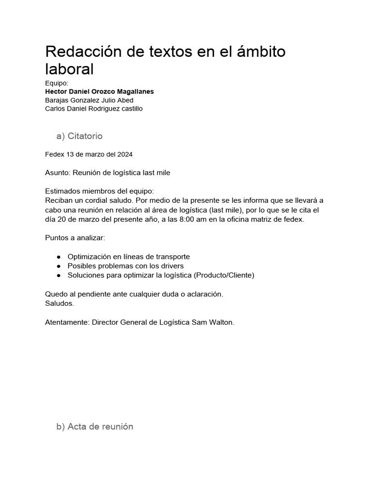 Redacción de Textos en El Ámbito Laboral | PDF | Logística | Fed Ex