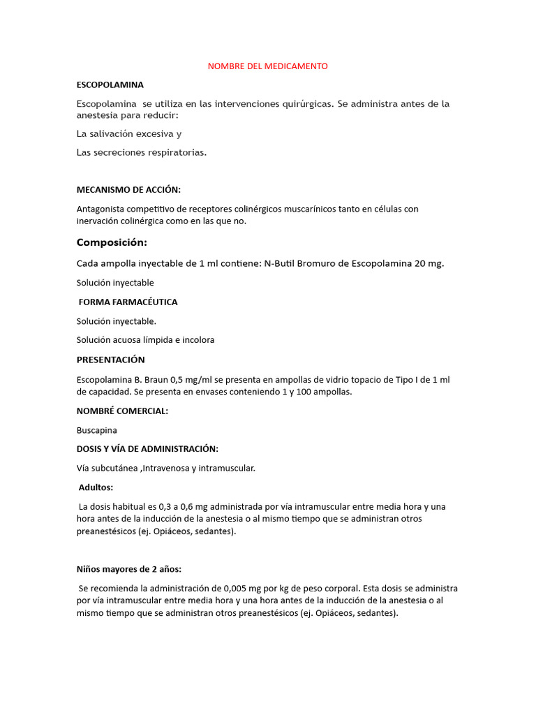 Escopolamina: Usos, Dosis y Efectos Secundarios | PDF | Medicamentos ...