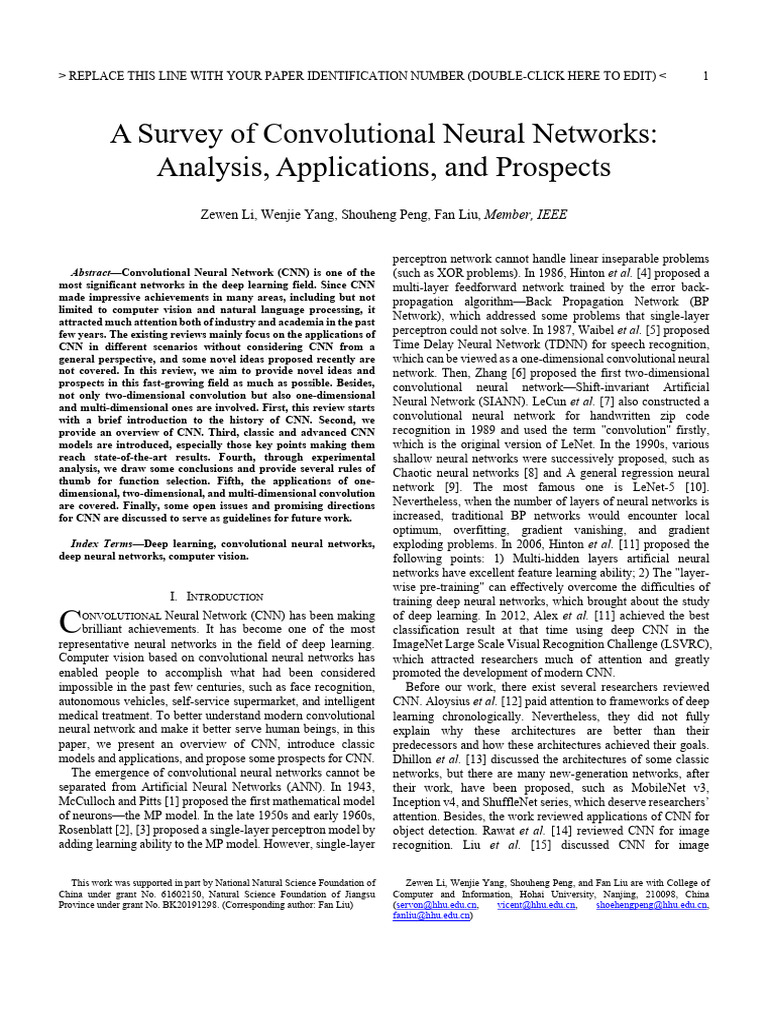 A Survey of Convolutional Neural Networks - Analysis-Applications-Prospects | Download Free PDF ...