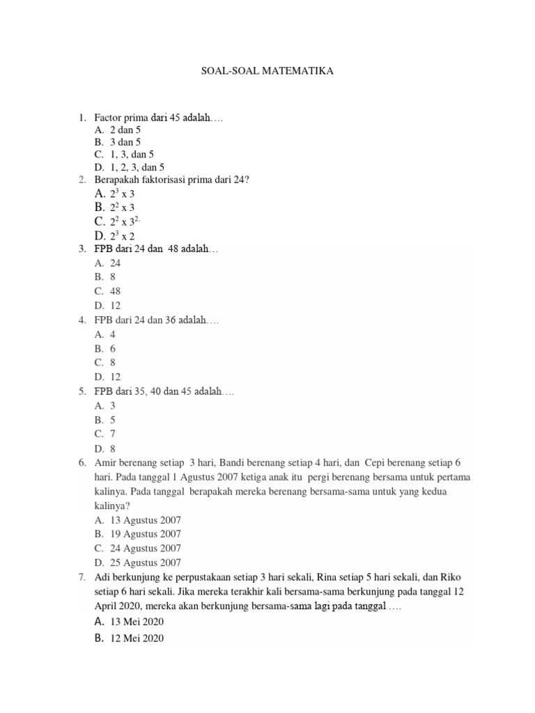 Soal Kisi-Kisi Persiapan Ujian Us 2024 | PDF
