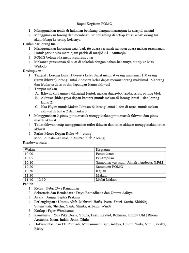 Rapat Kegiatan POMG | PDF