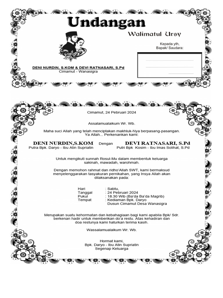 Undangan Walimatul Ursy Yang Bisa Di Edit Format Word Doc1 | PDF