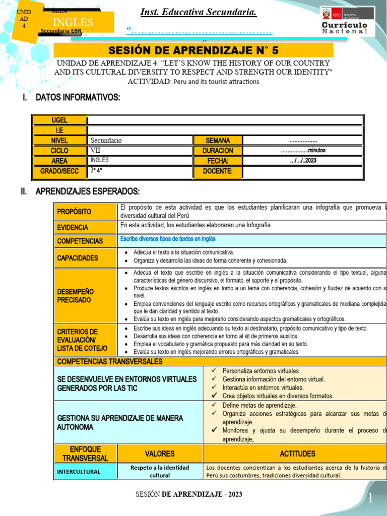 3°4° Ses Act 05-Ingles-U4 | PDF | Evaluación | Aprendizaje