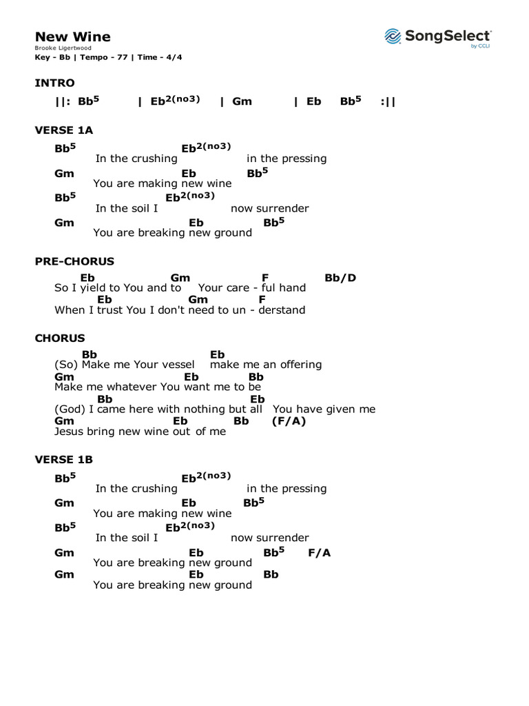 New Wine-chords-Bb | PDF | Song Structure | Musical Compositions