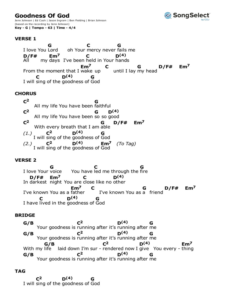 Goodness of God-chords-G | PDF | American Songs | Pop Songs