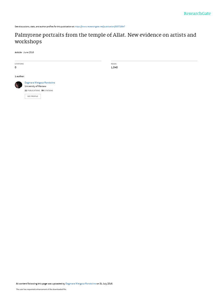 Palmyrene Portraits From The Temple of Allat. New Evidence On Artists ...