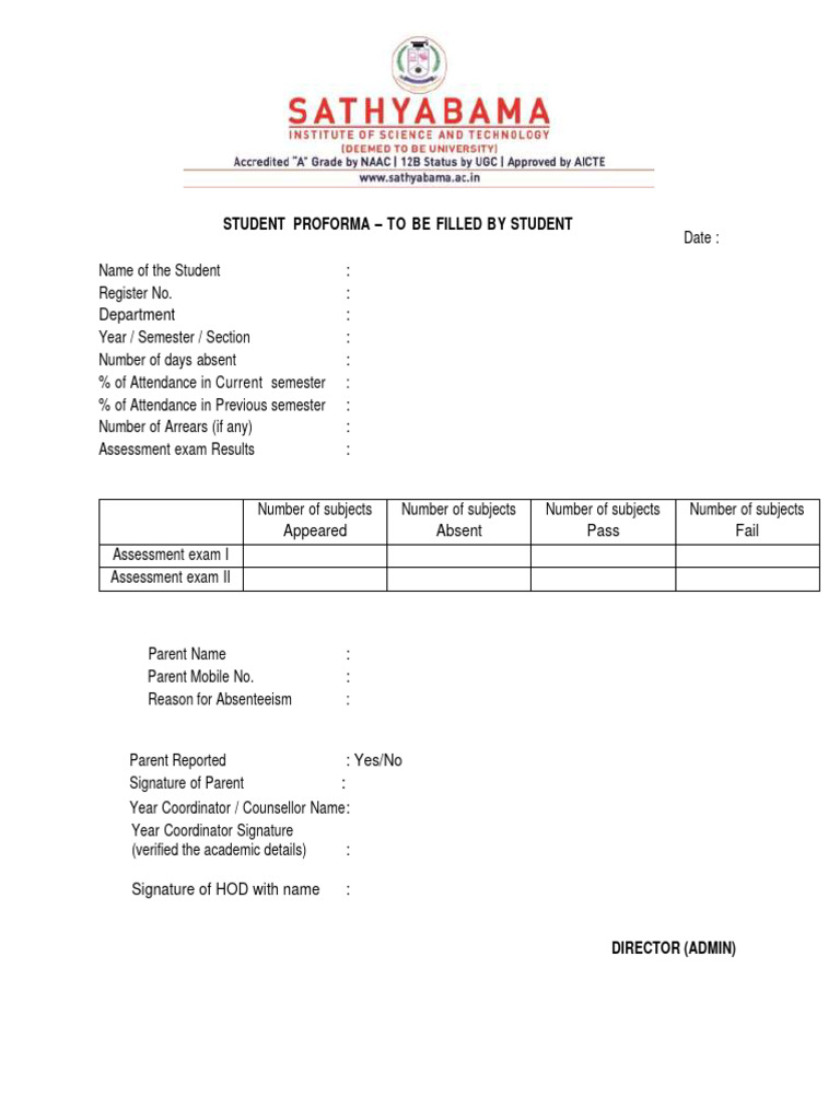 Student Attendance Proforma Template | PDF