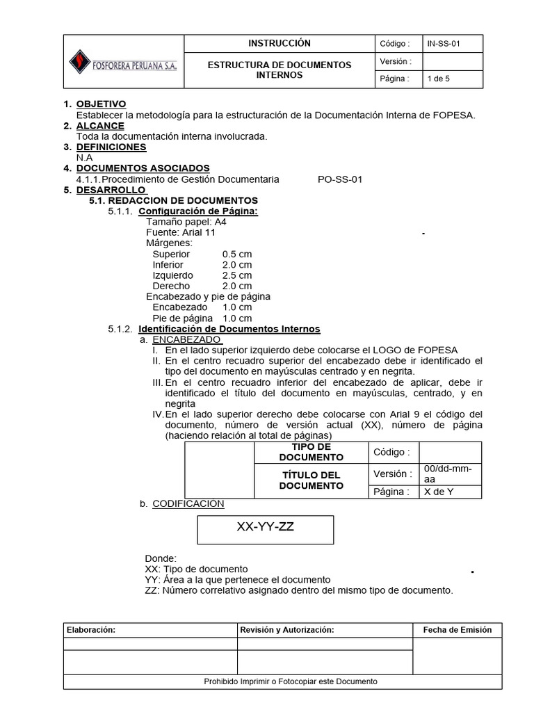 IN-SS-01 Instruccion Documentos | PDF