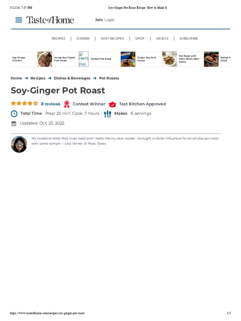Soy-Ginger Pot Roast Recipe_ How to Make It | PDF | Cooking | Sauce