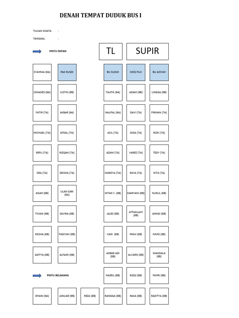 Denah Tempat Duduk Bus Wisata | PDF