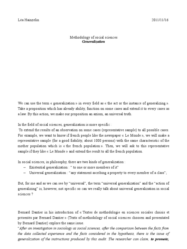 Essay, Généralization | PDF | Opinion Poll | Social Science