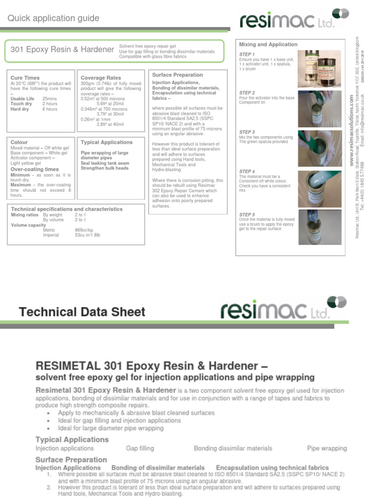 Product Specification Data Sheet - Resimac 301 | PDF | Epoxy | Abrasive