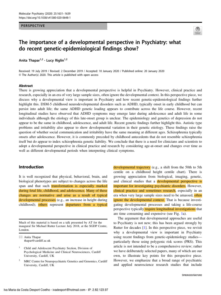 Developmental Perspective in Psychiatry | PDF | Attention Deficit ...