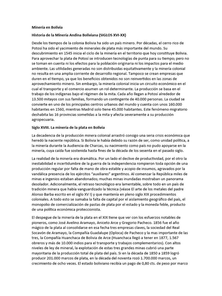 Historia Minera de Bolivia (S. XVI-XX) | PDF | Bolivia | Minería