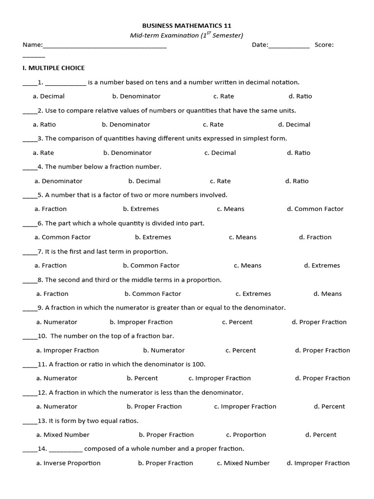 Business Math - Exam | Download Free PDF | Ratio | Mathematics