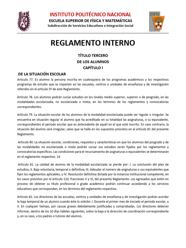 Reglamento Interno Alumnos | PDF | Educación más alta | Escuelas