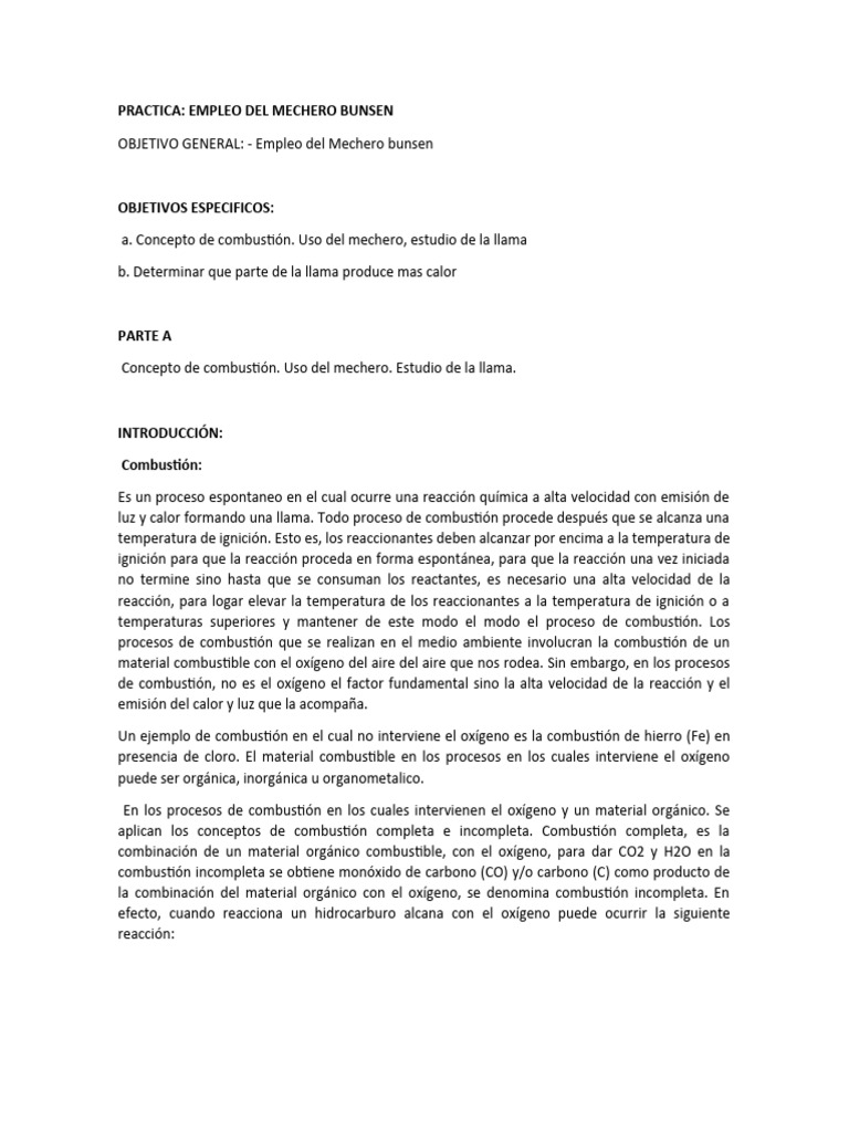 Uso y Funcionamiento del Mechero Bunsen | PDF | Combustión | Espectro ...